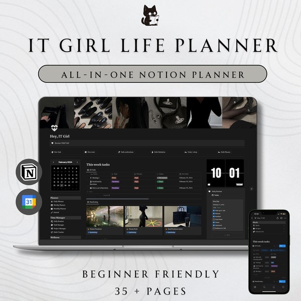 Blue IT Girl All-in-one Planner Ultimate Notion Planner Notion Dashboard Aesthetic Notion ...