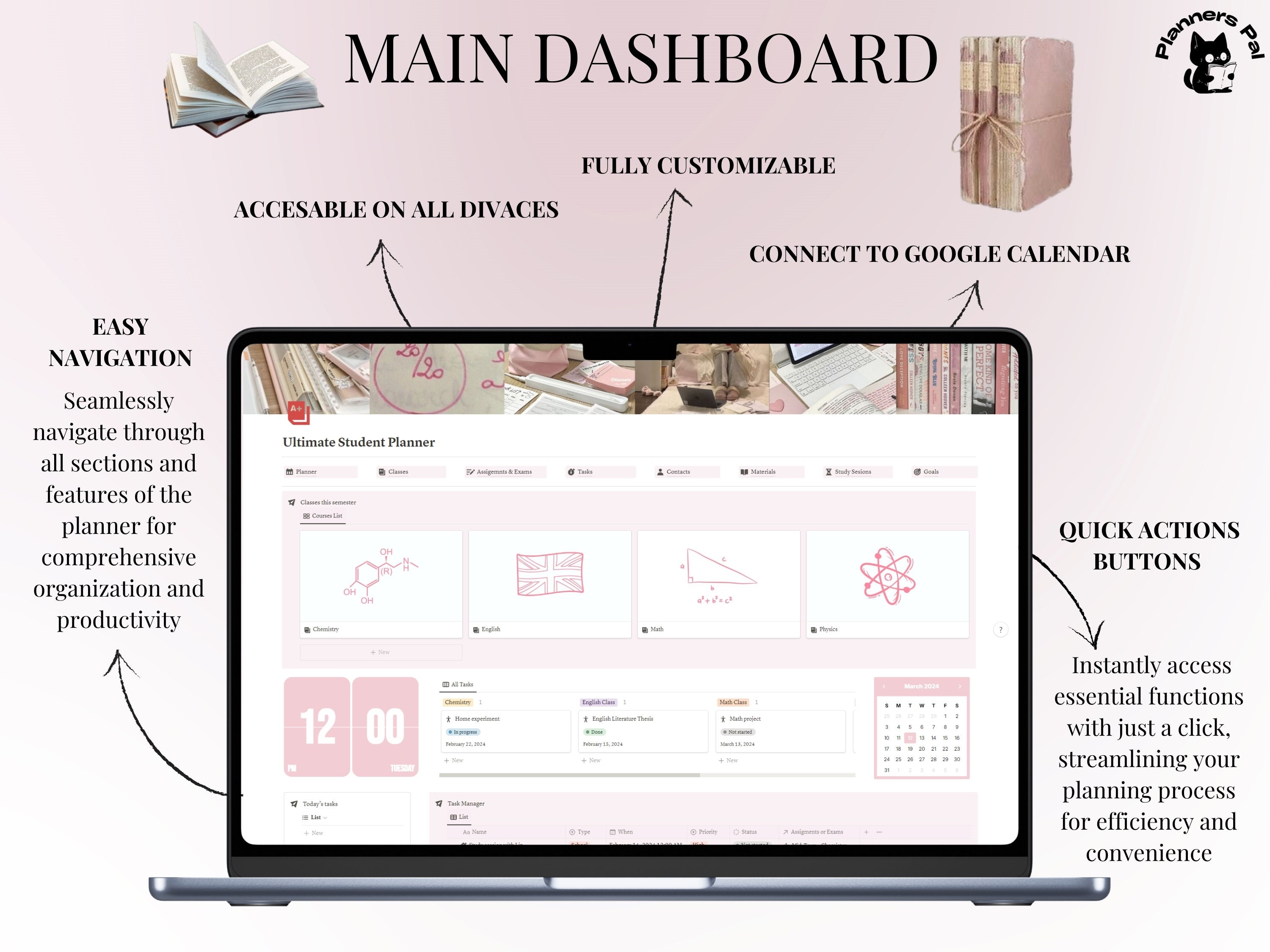 Pink Student All-in-one Planner Ultimate Notion Planner Notion ...