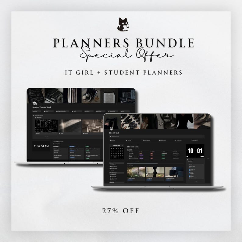 Black Planner Bundle | IT Girl + Student Notion Planner | Ultimate ...