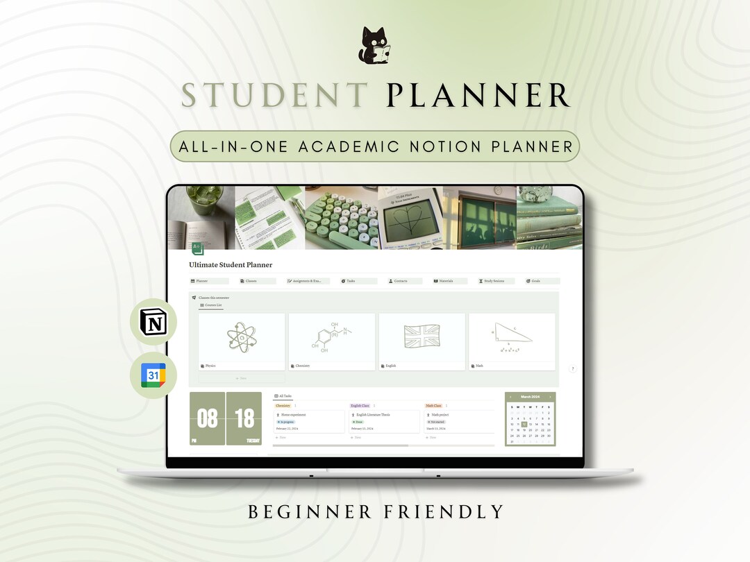 Green Student All-in-one Planner Ultimate Notion Planner Notion ...