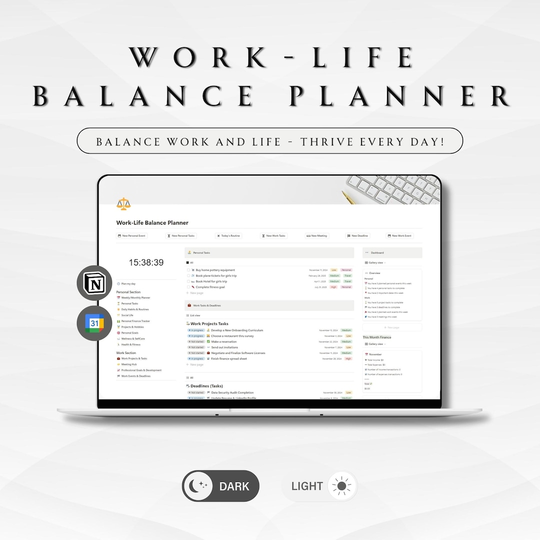 Work-life Balance Planner | Notion Work-life Planner | Work Template ...