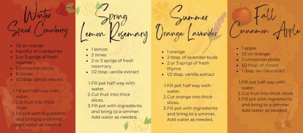 Seasonal Simmer Pot Recipe Cards Digital Download - Etsy