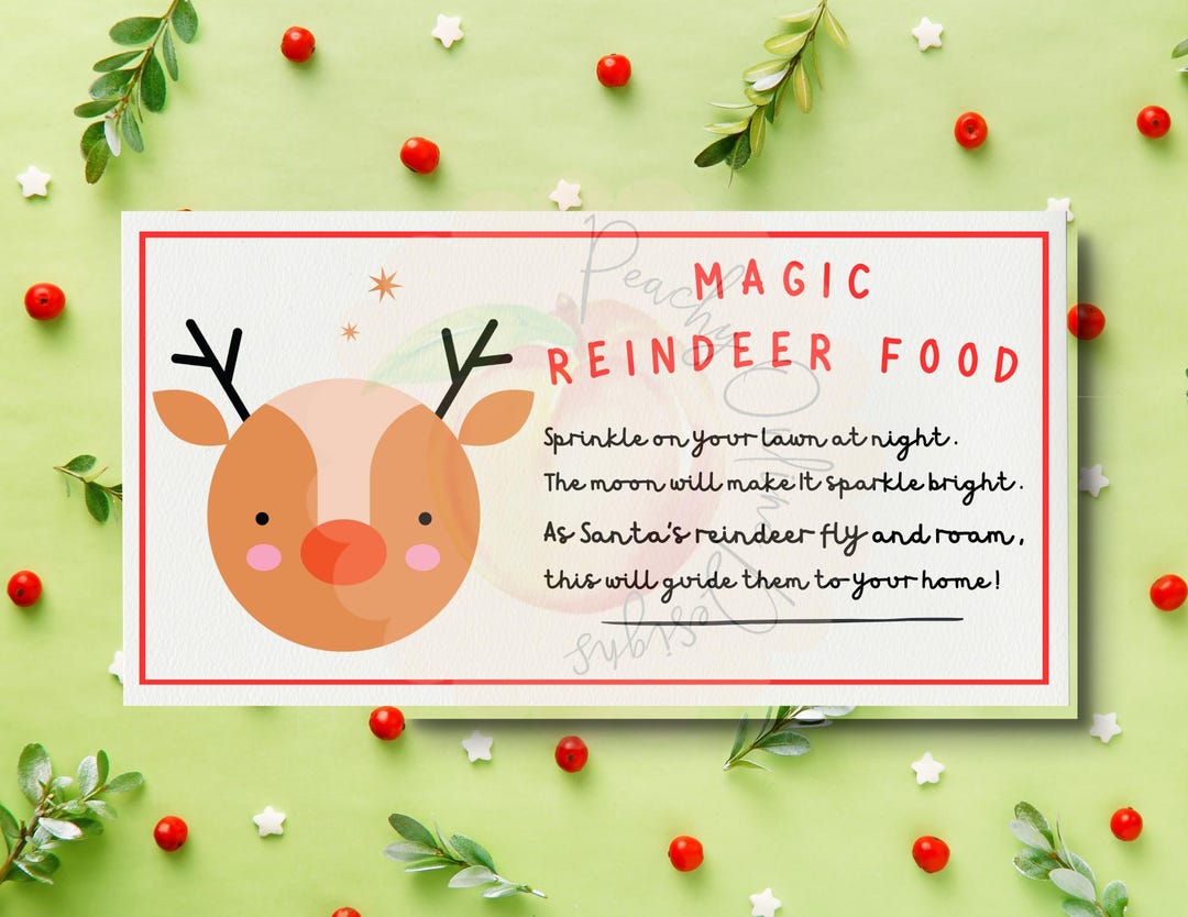 Magical Reindeer Food Tag- Christmas Gift Tag- Digital Download PDF - Etsy