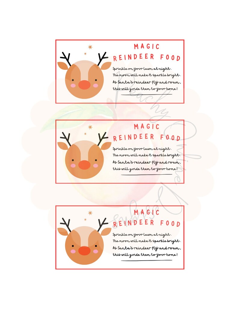 Magical Reindeer Food Tag- Christmas Gift Tag- Digital Download PDF - Etsy
