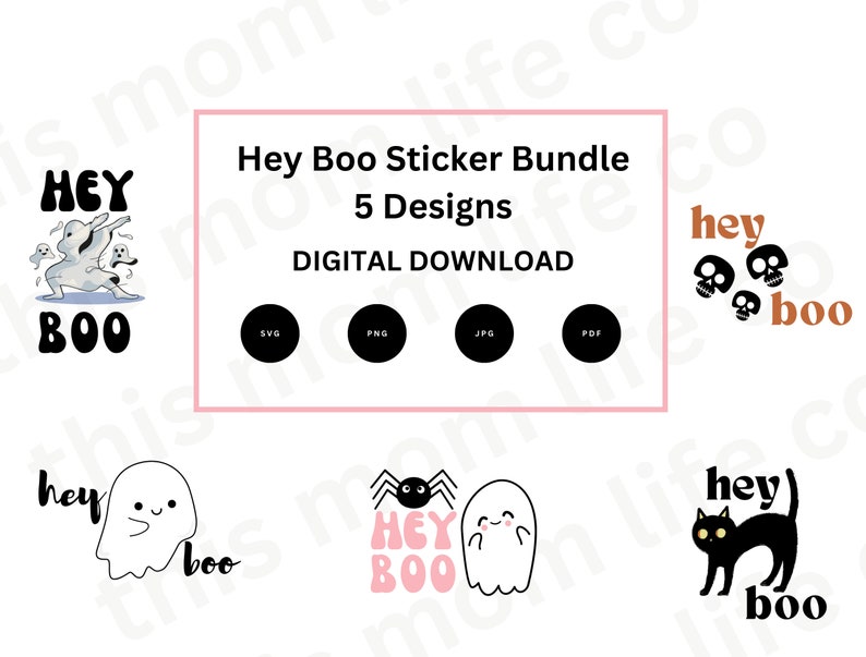 Hey Boo Sticker Bundle Design SVG, PNG, JPG Halloween Design, Ghost Svg ...