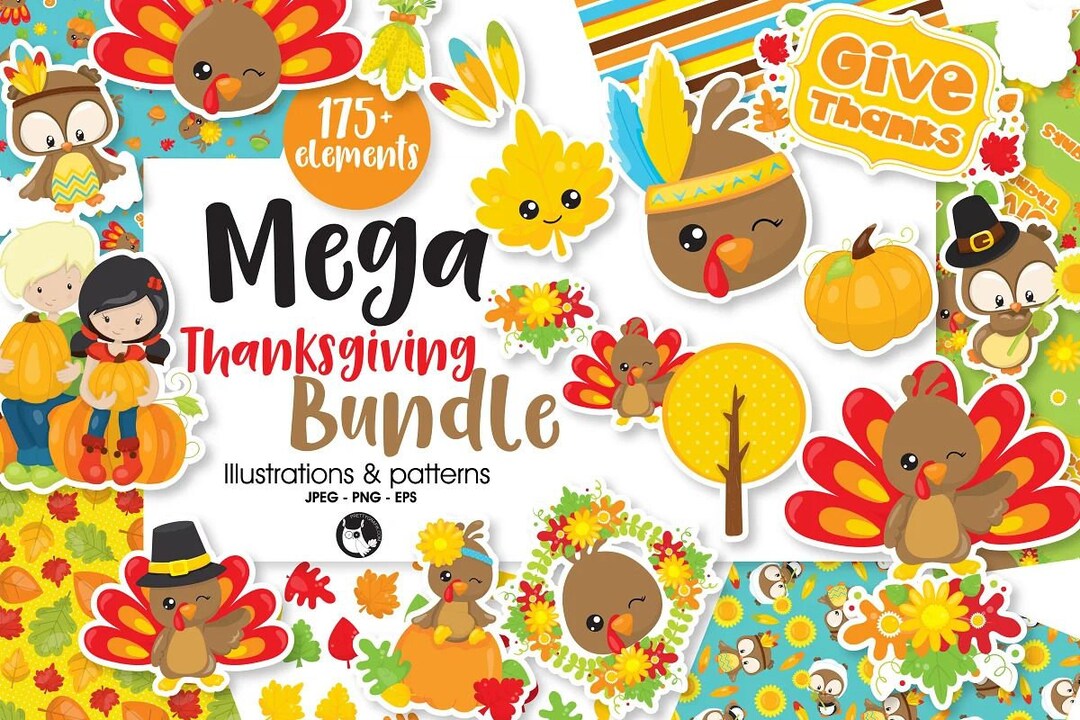 Mega Thanksgiving Bundle 175elements: Backrounds patterns - Etsy