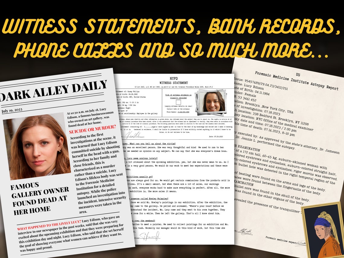 Murder Mystery Game Kit Detective Art Gallery Cold Case Halloween Party ...