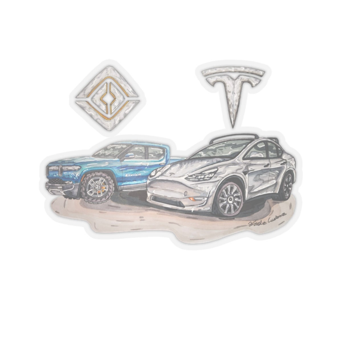 Custom Sticker Rivian and Tesla Custom Car Drawing Hand - Etsy