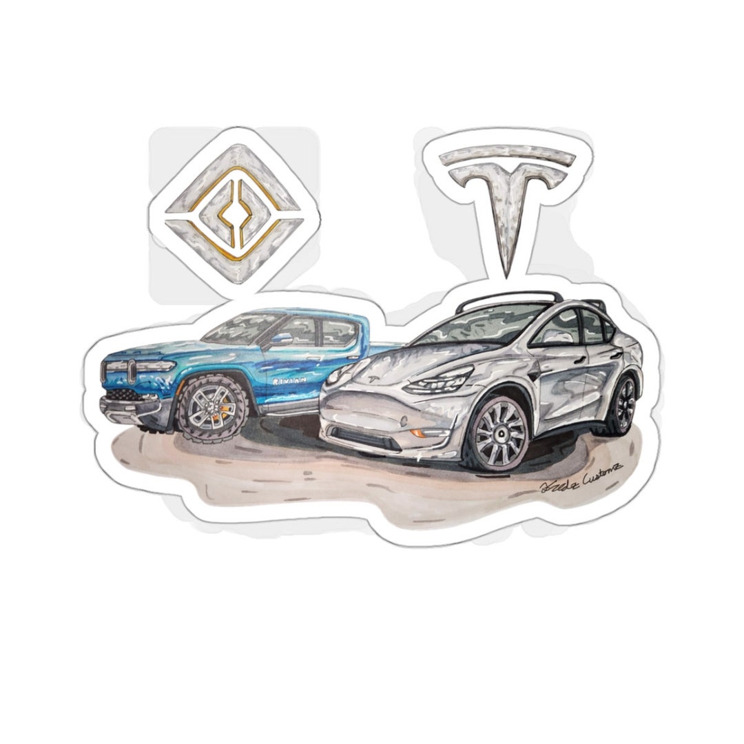 Custom Sticker Rivian and Tesla Custom Car Drawing Hand - Etsy