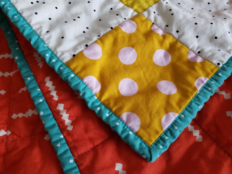 Handmade Rainbow Checkerboard Patchwork Throw Quilt, Bright Modern Decor, Multi-color Blanket ...