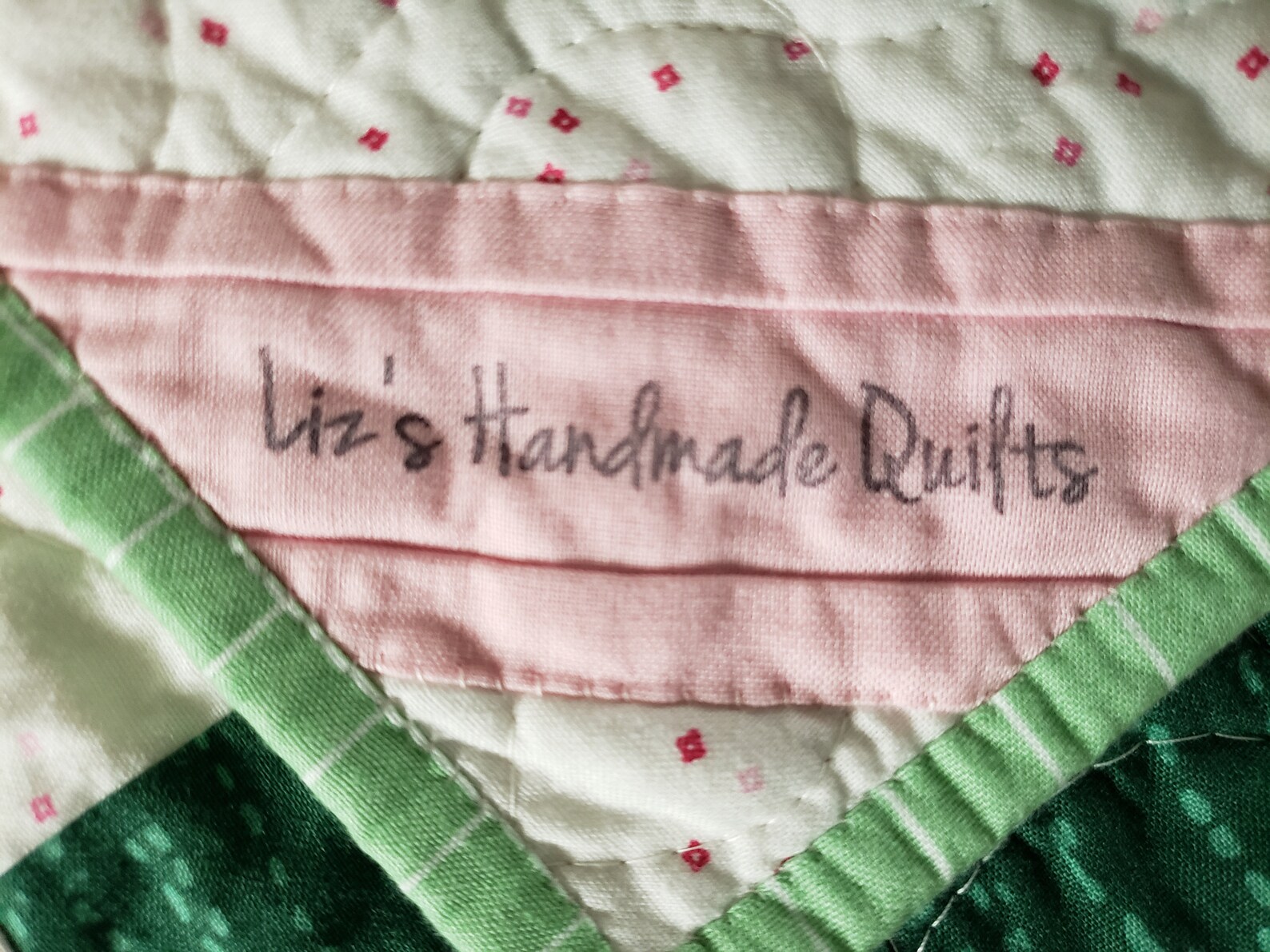 Handmade Patchwork Lap Quilt, Pink, Green and White Blanket, Modern ...