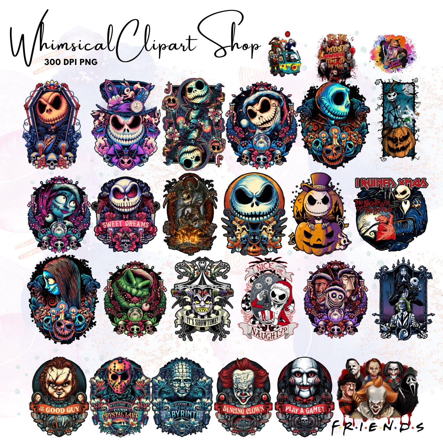 Horror Character Halloween Clipart PNG Bundle for Cricut, Scary Horror ...