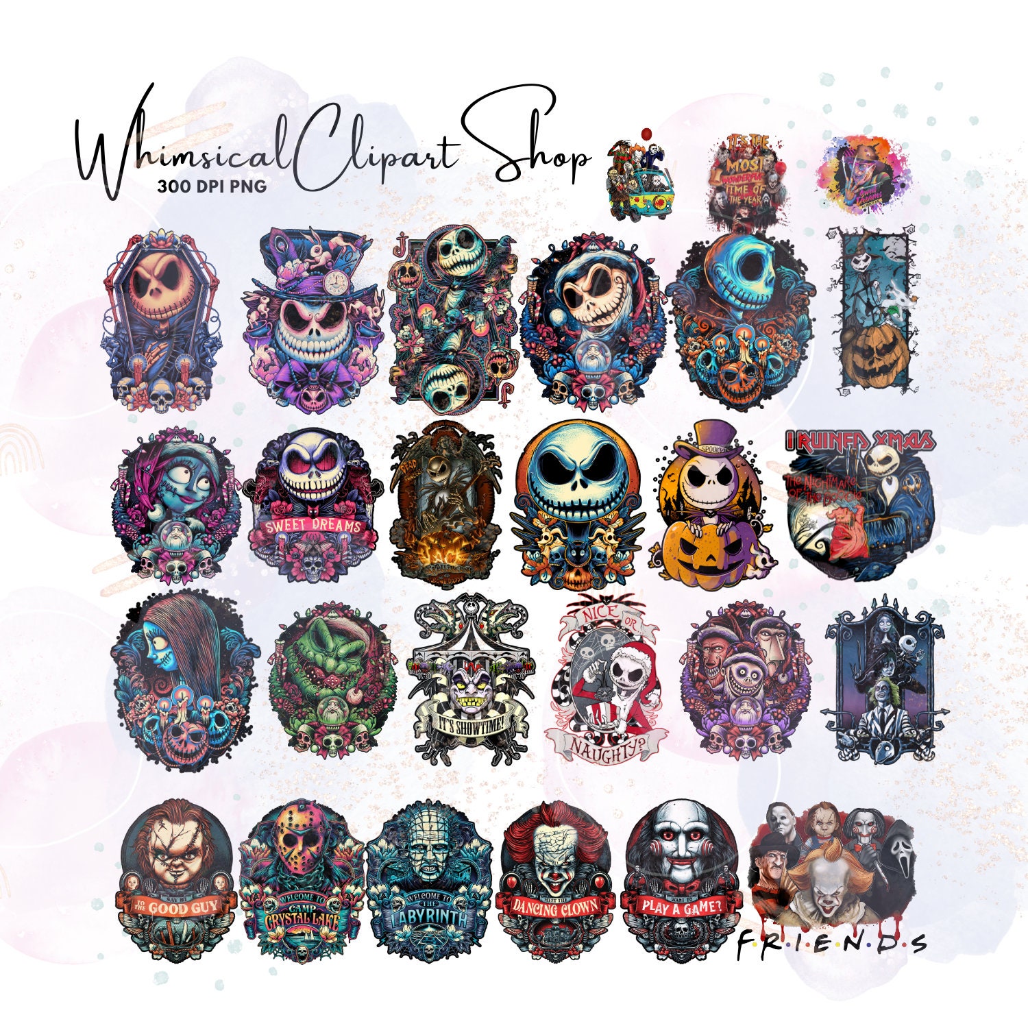 Horror Character Halloween Clipart PNG Bundle for Cricut, Scary Horror ...