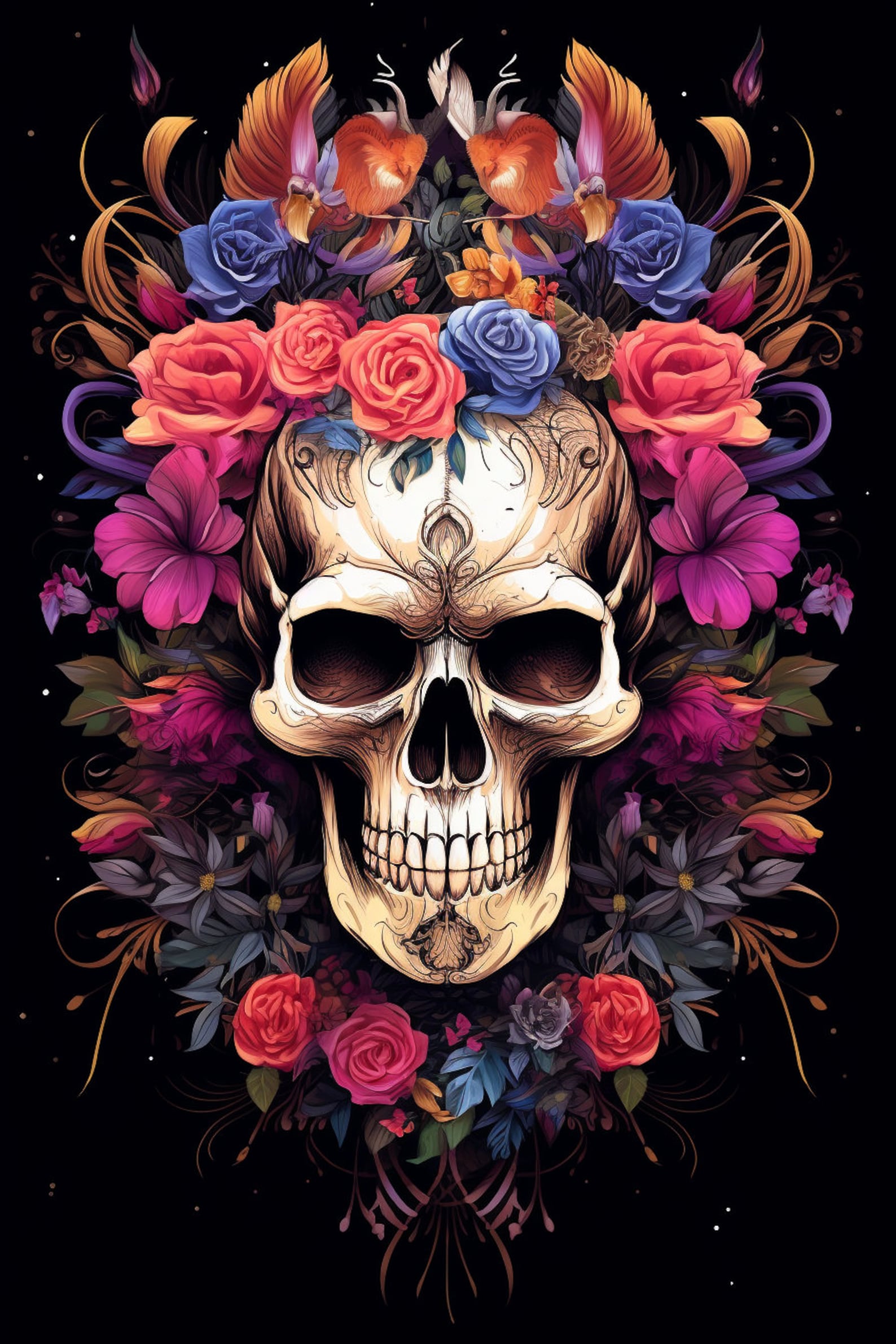 Boho Skull Art Print, Sugar Skull Instant Download Printable Home Decor ...