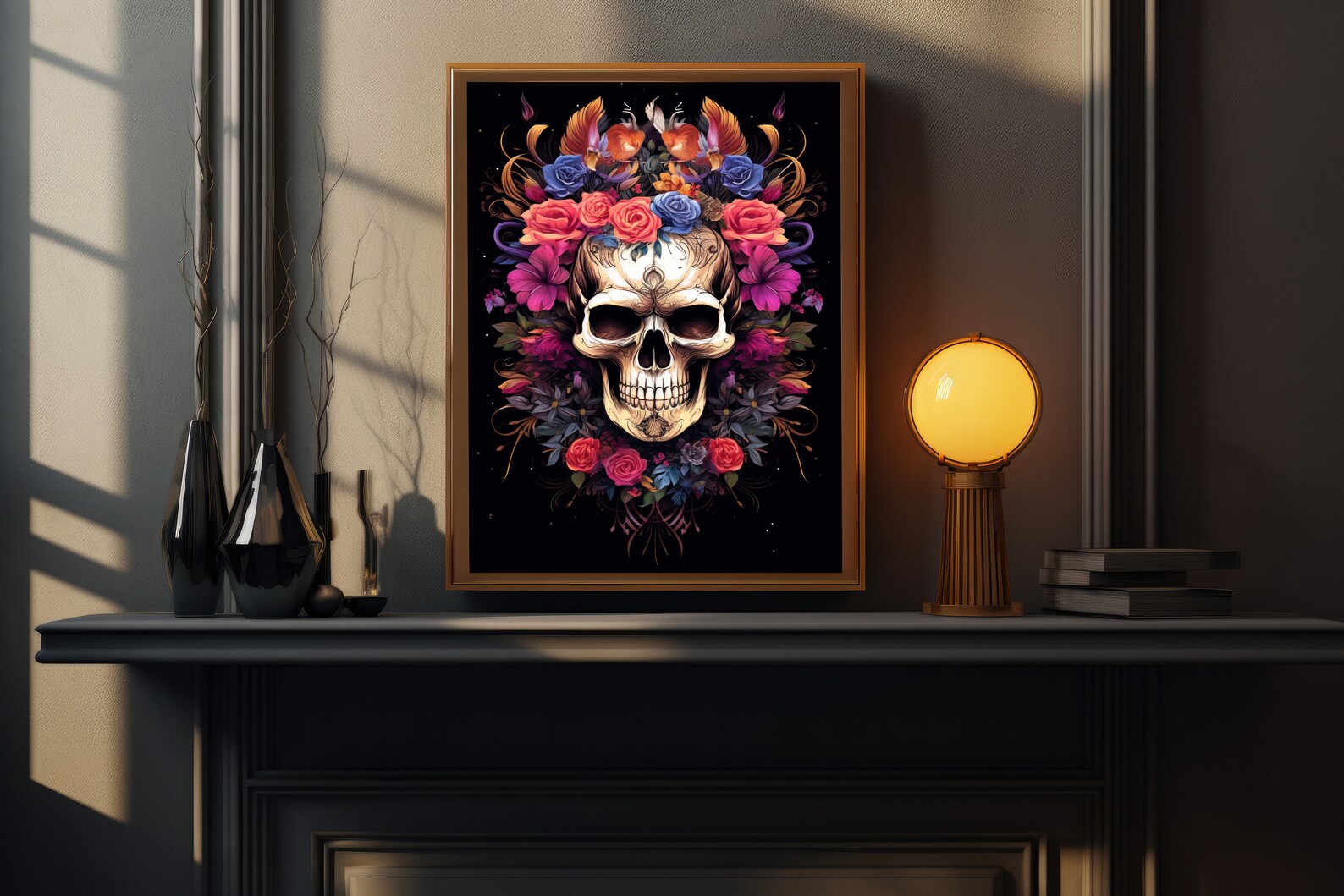 Boho Skull Art Print, Sugar Skull Instant Download Printable Home Decor ...