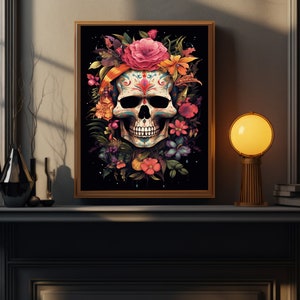 Boho Skull Art Print, Sugar Skull Instant Download Printable Home Decor ...