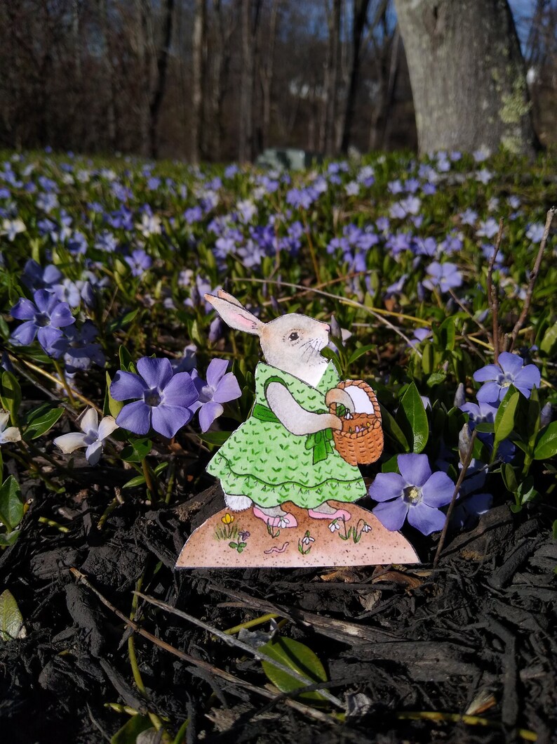 Spring Bunny Paper Doll Card for Easter Spring Card Rabbit Paper Doll ...