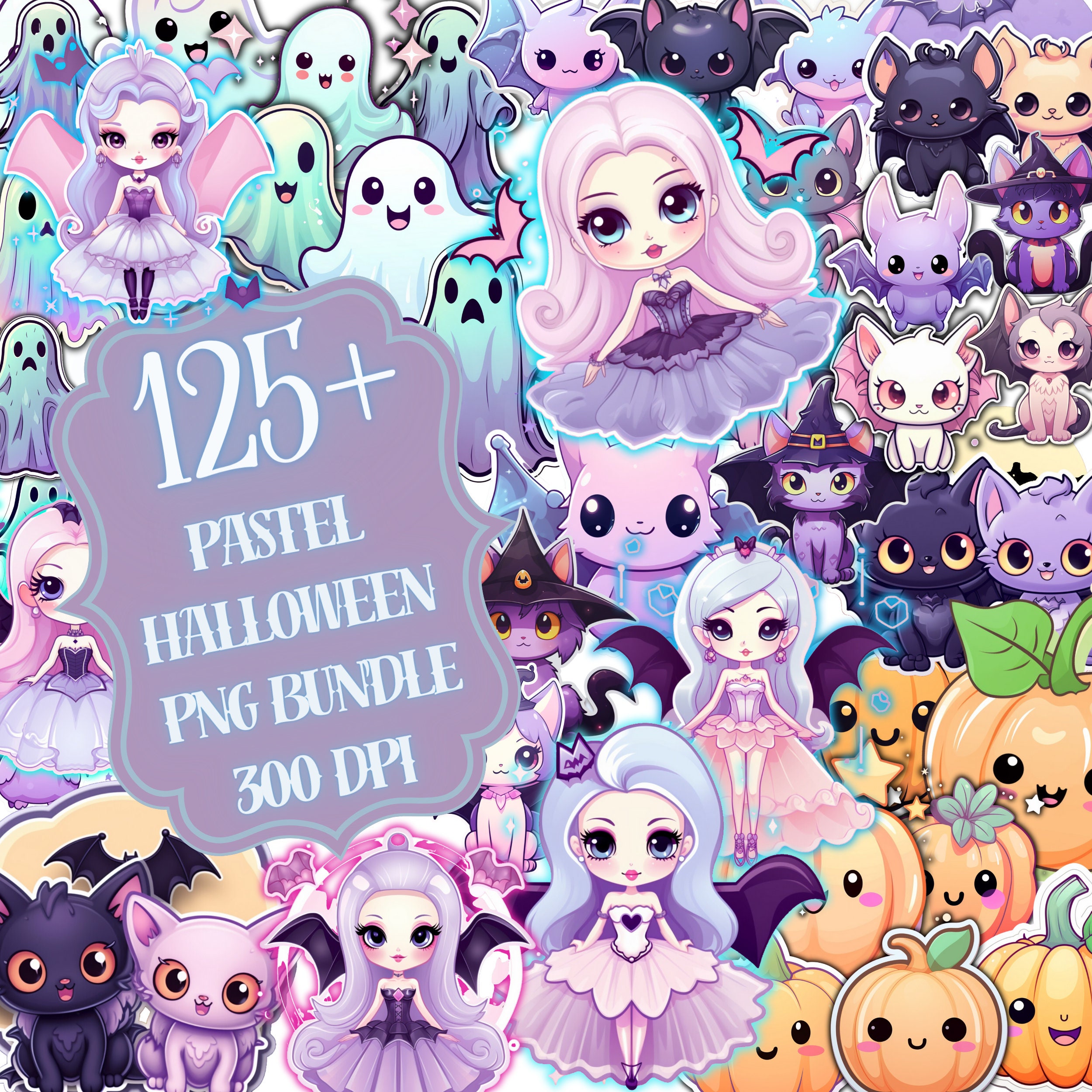 Cute Pastel Halloween Clipart, Cute but Creepy PNG, Pastel Halloween ...