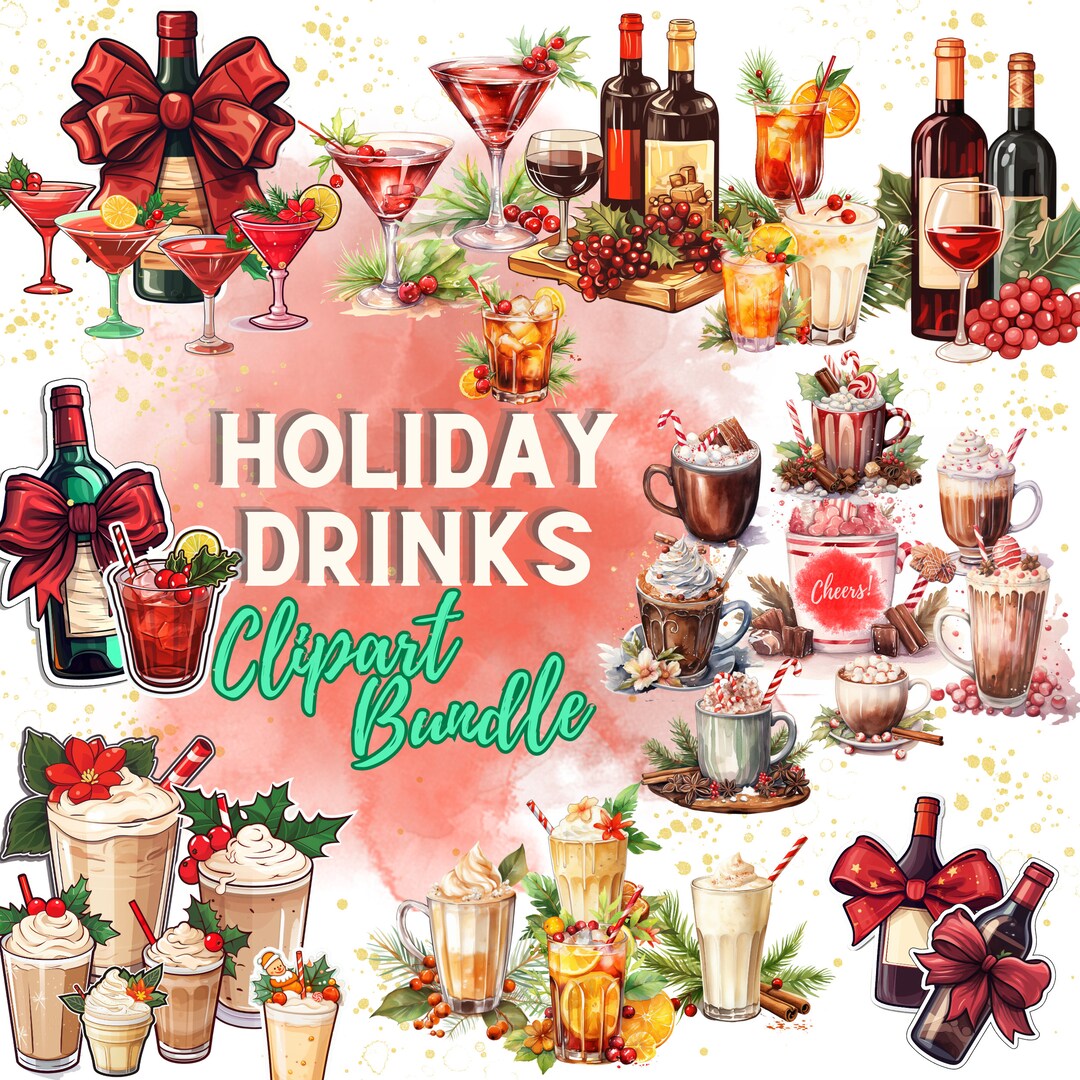 Christmas Drink Clipart Bundle, Watercolor Holiday Drinks, Hot Cocoa ...