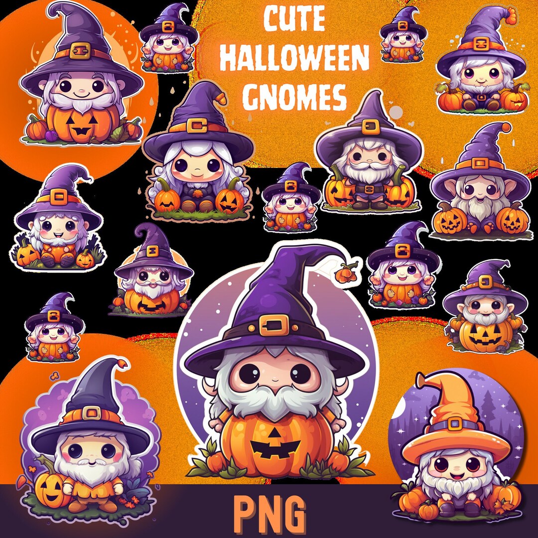 Kawaii Halloween Clipart, Kawaii Gnome, Cute Halloween PNG, Cute ...
