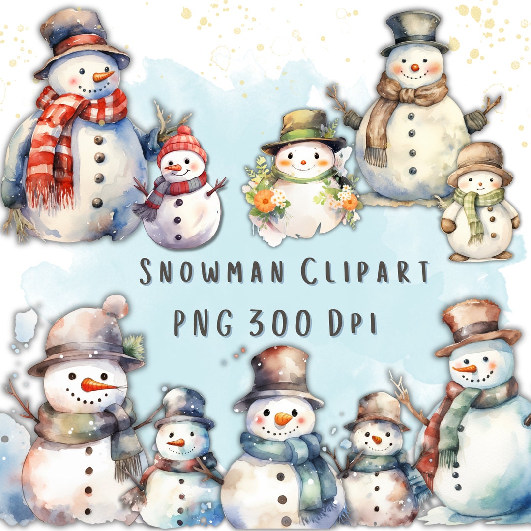 Christmas Snowman Clipart, Frosty the Snowman, Watercolor Christmas PNG ...