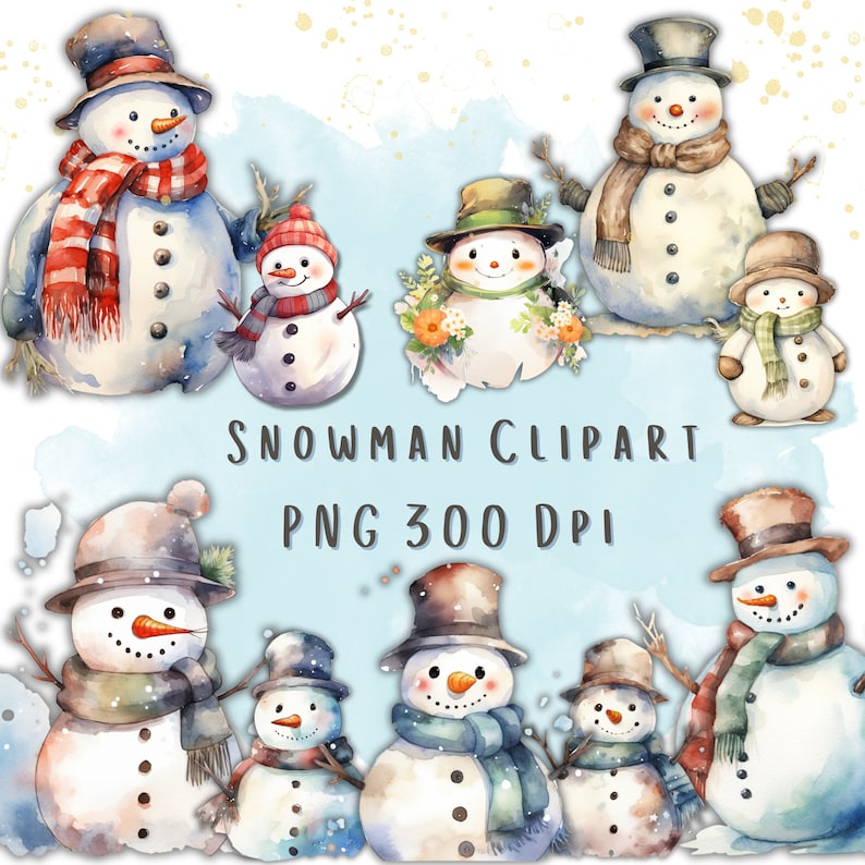 Frosty the Snowman, Watercolor Christmas PNG Bundle, Christmas Snowman ...