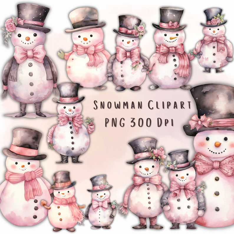 Frosty the Snowman, Watercolor Christmas PNG Bundle, Christmas Snowman ...