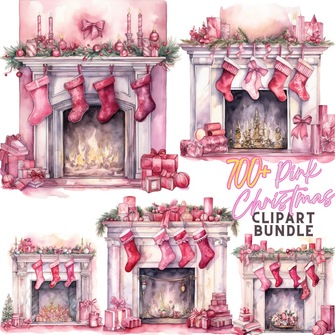 Christmas Clipart Bundle, Pink Clipart, Christmas Png Bundle, Xmas Png ...