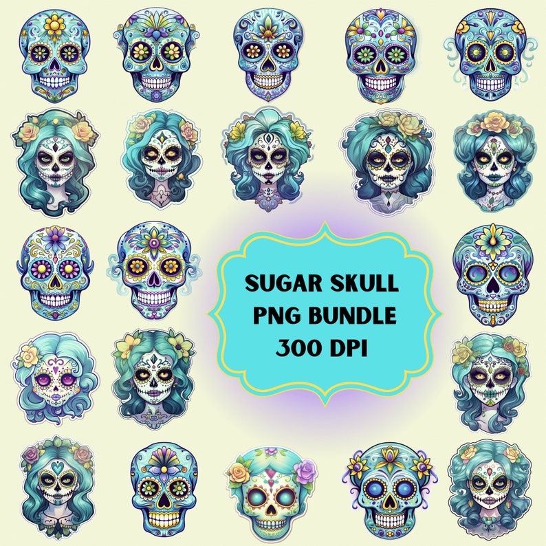 Pastel Clipart, Sugar Skulls PNG, Day of the Dead Clipart, Dia De Los ...