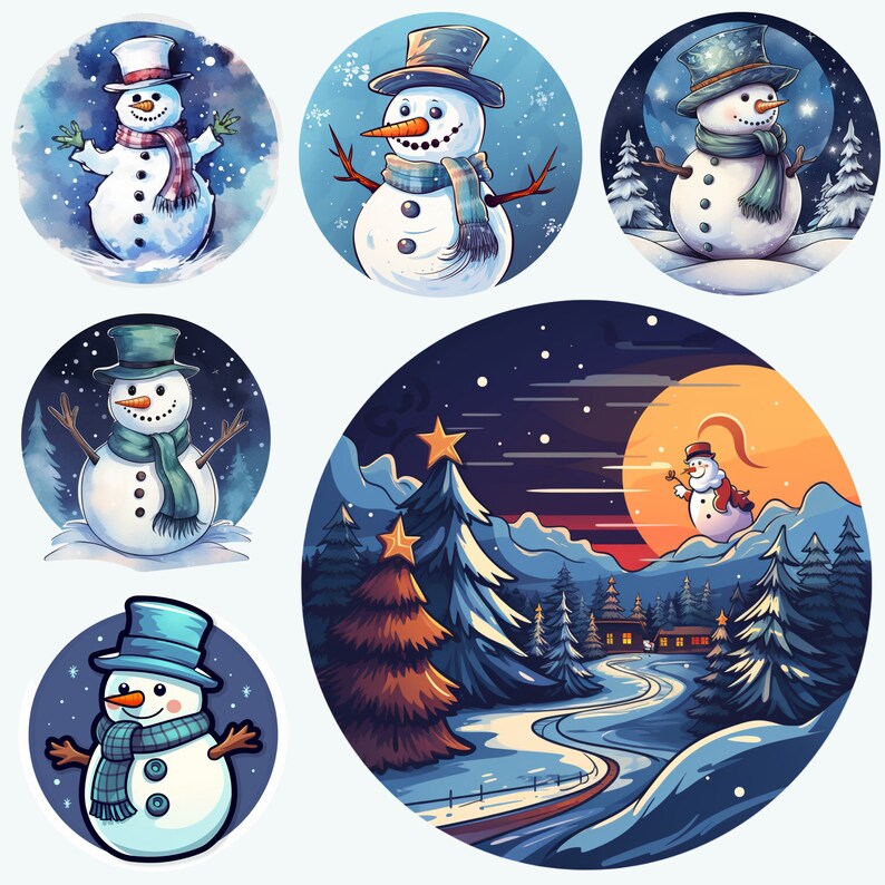 Frosty the Snowman, Watercolor Christmas PNG Bundle, Christmas Snowman ...
