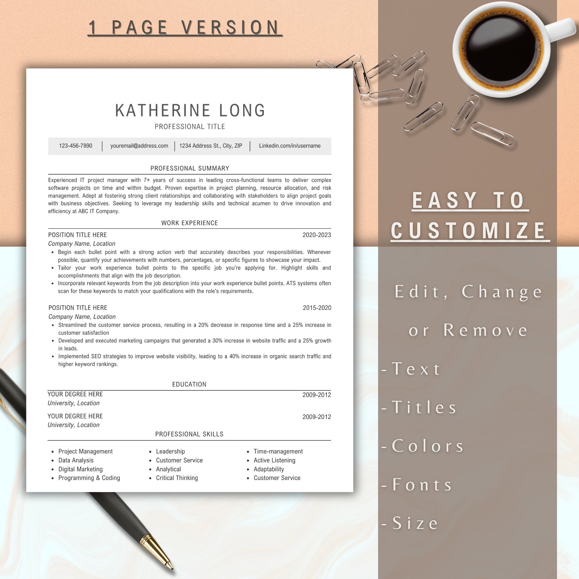 2023 Minimalist ATS Resume, Word Resume Template, Modern Resume ...