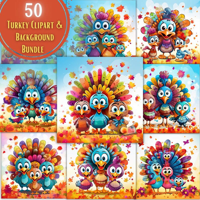 Turkey Clipart, Funny Turkey Face, Thanksgiving Clipart Bundle, Premade ...