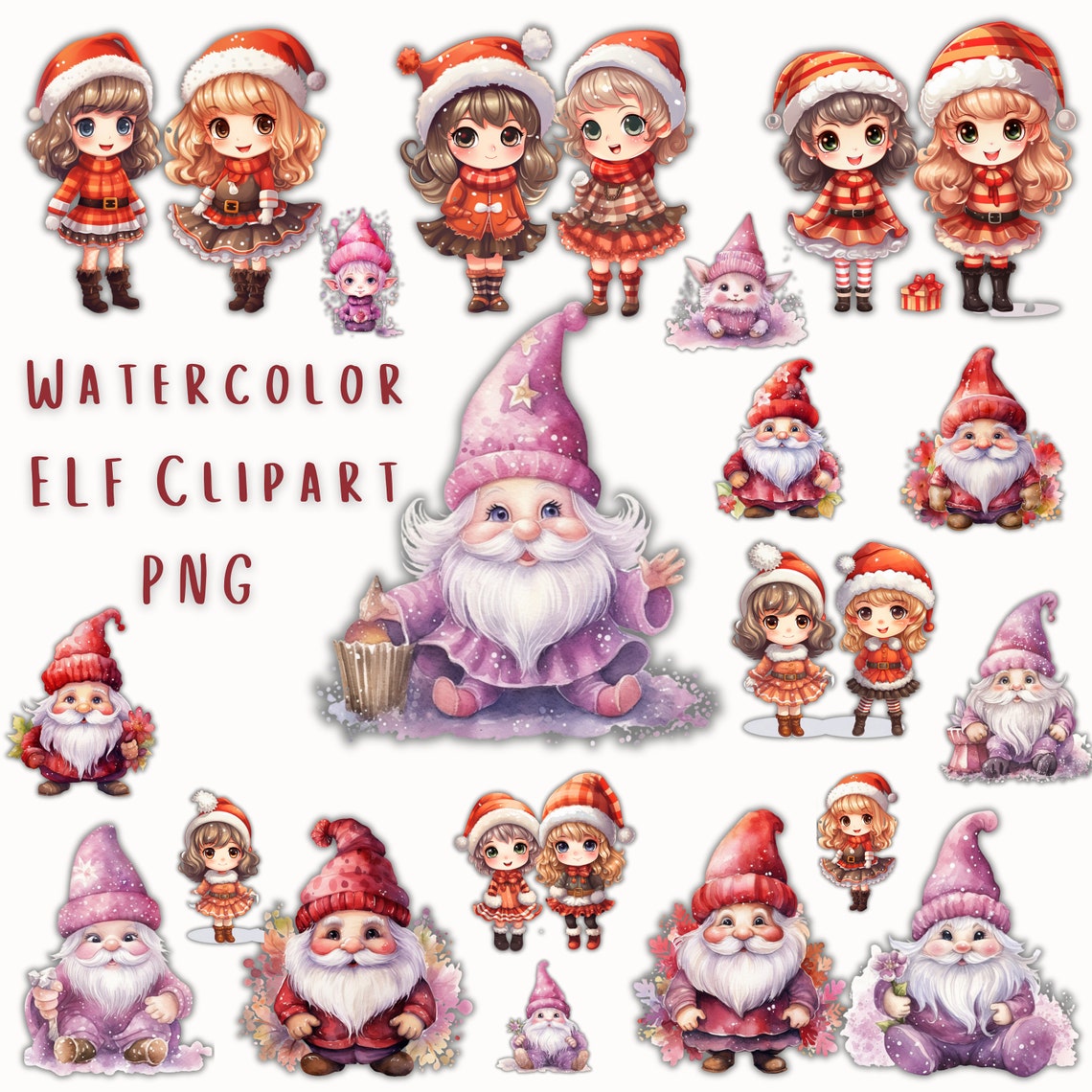 Watercolor Christmas Clipart Santa Elf Christmas Elf Clipart - Etsy