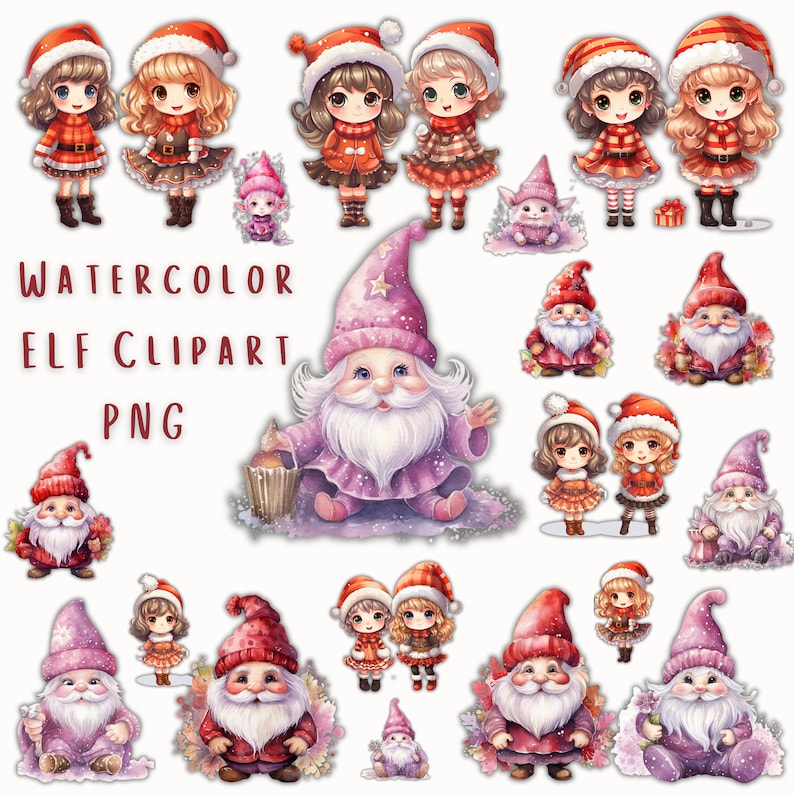 Watercolor Christmas Clipart Santa Elf Christmas Elf Clipart - Etsy