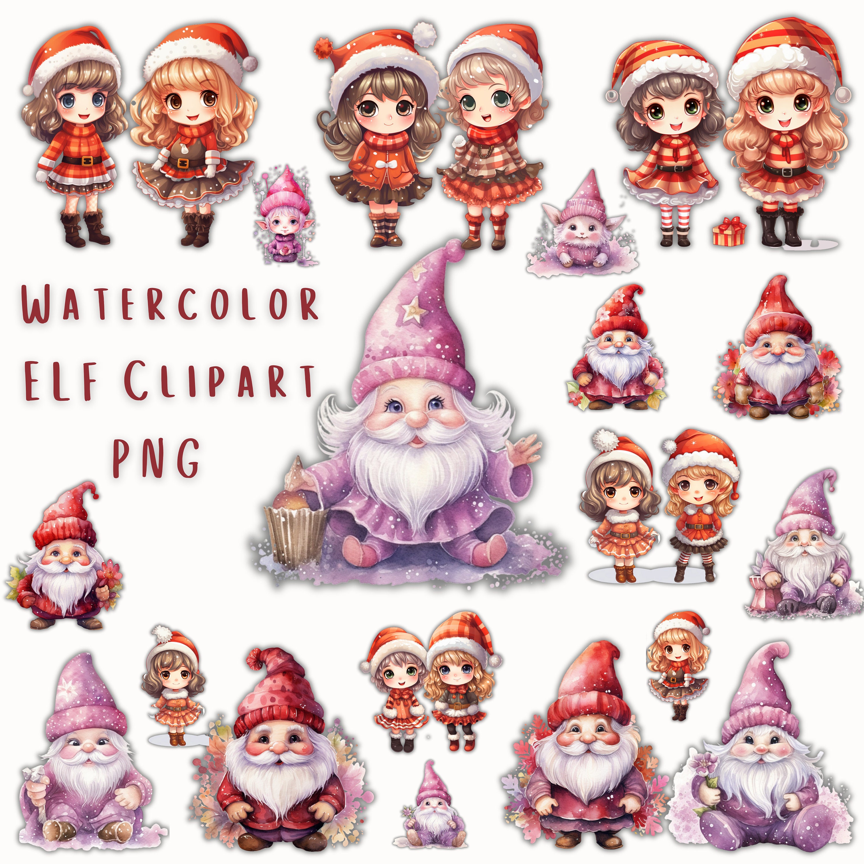 Watercolor Christmas Clipart Santa Elf Christmas Elf Clipart - Etsy