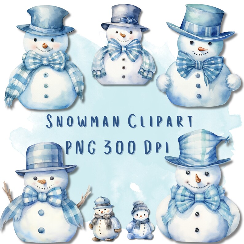 Watercolor Christmas PNG Bundle, Christmas Snowman Clipart, Snowmen ...