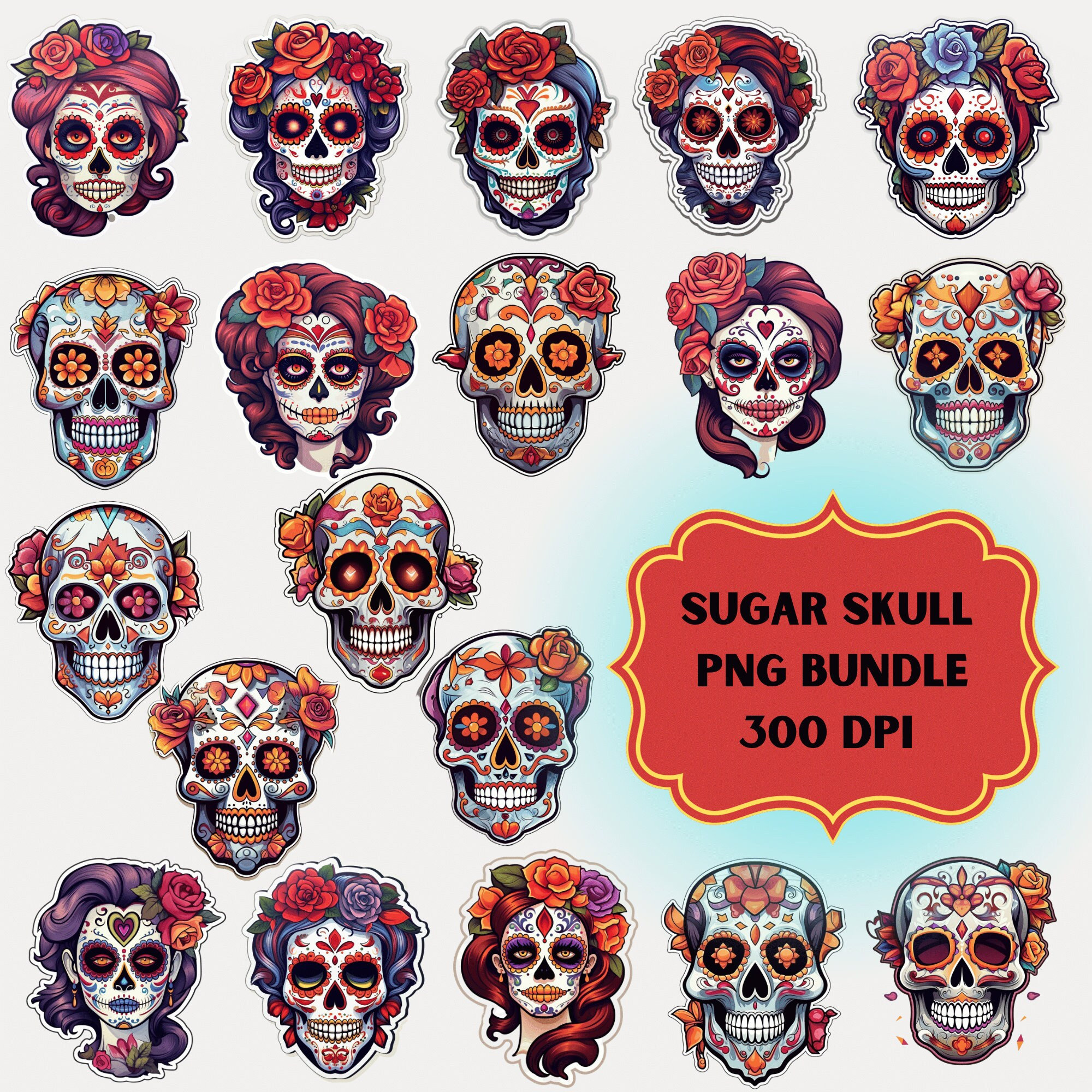 Sugar Skull PNG Bundle, Dia De Los Muertos Clipart, Day of the Dead ...