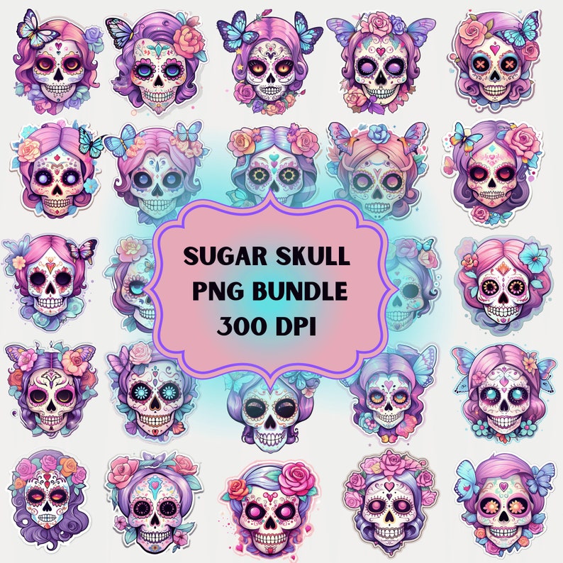 Pastel Clipart, Sugar Skulls PNG, Day of the Dead Clipart, Dia De Los ...