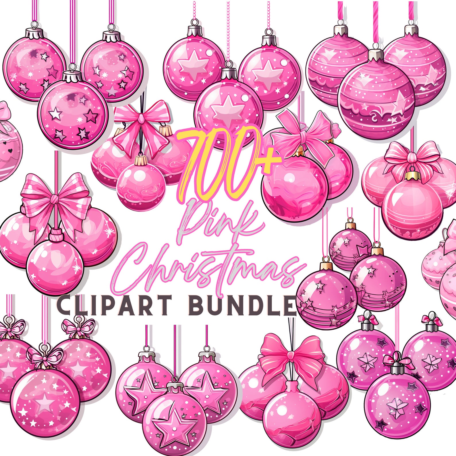 Pink Christmas Clipart Bundle, Pink Clipart, Christmas Png Bundle, Xmas ...