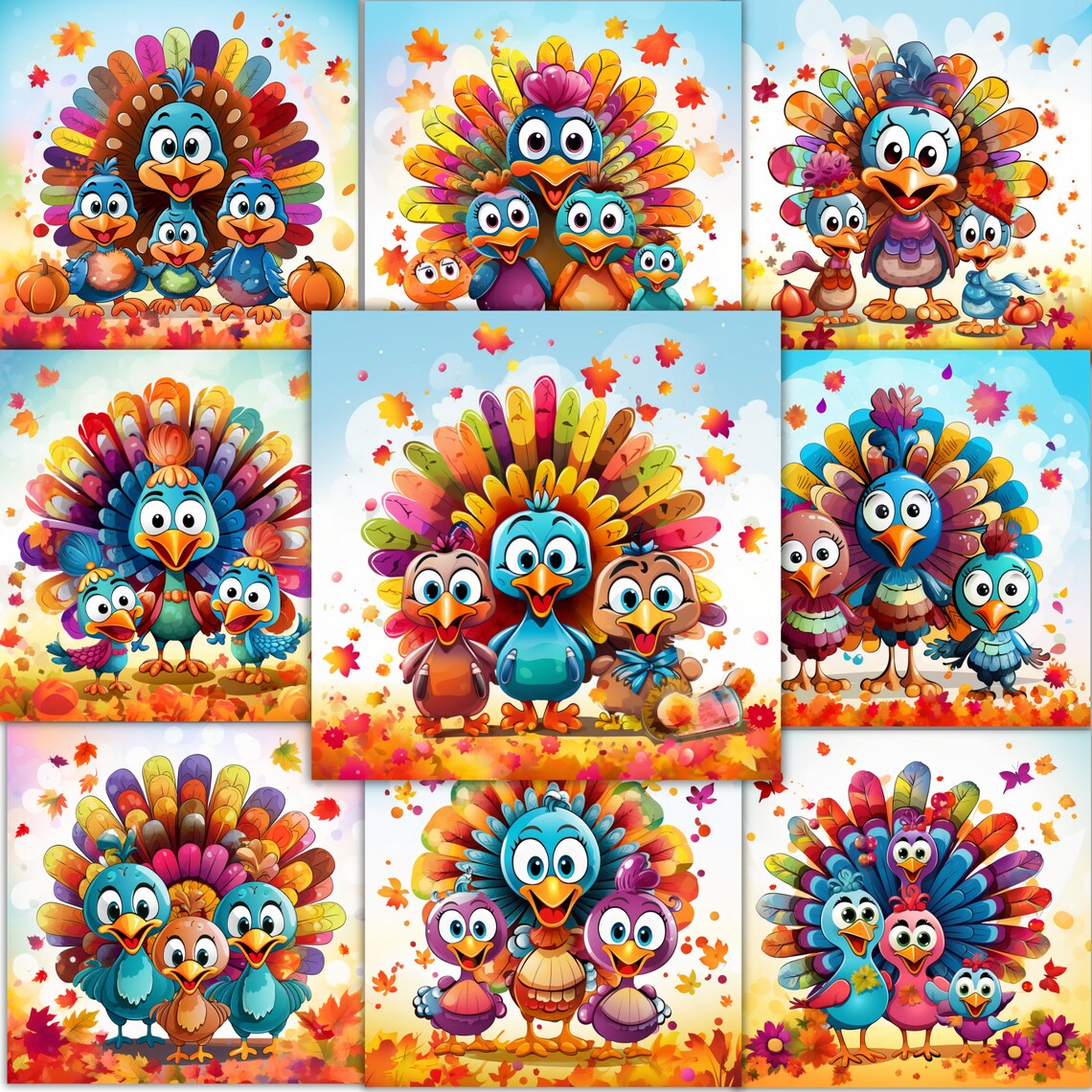 Turkey Clipart, Funny Turkey Face, Thanksgiving Clipart Bundle, Premade ...