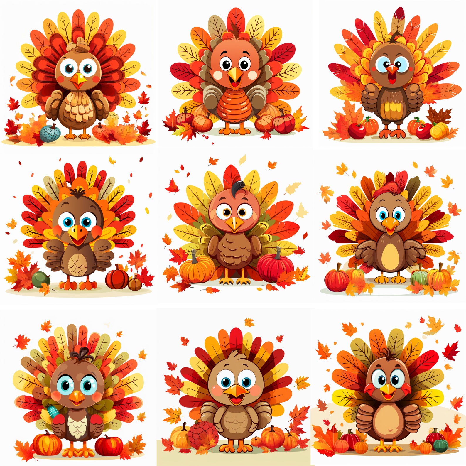 Turkey Clipart, Funny Turkey Face, Thanksgiving Clipart Bundle, Premade ...