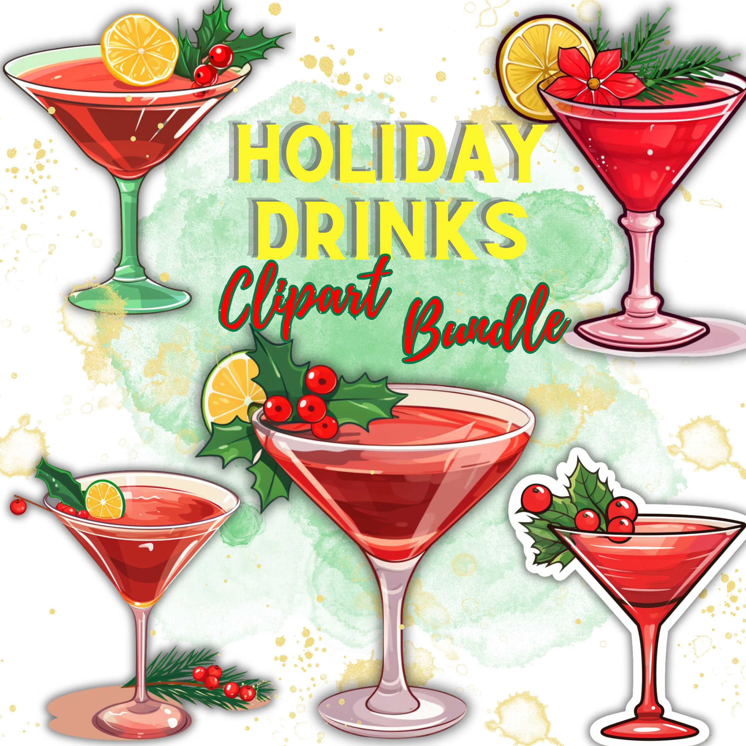 Christmas Drink Clipart Bundle, Watercolor Holiday Drinks, Hot Cocoa ...
