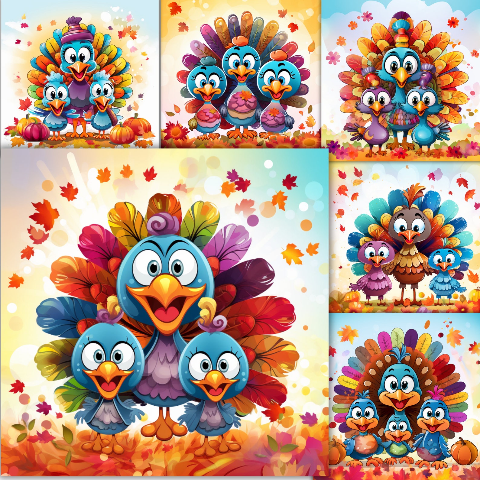 Turkey Clipart, Funny Turkey Face, Thanksgiving Clipart Bundle, Premade ...