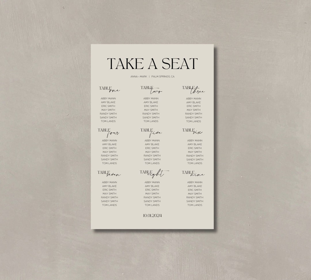 Wedding Seating Chart Neutral Organic Modern Wedding Table Seating ...
