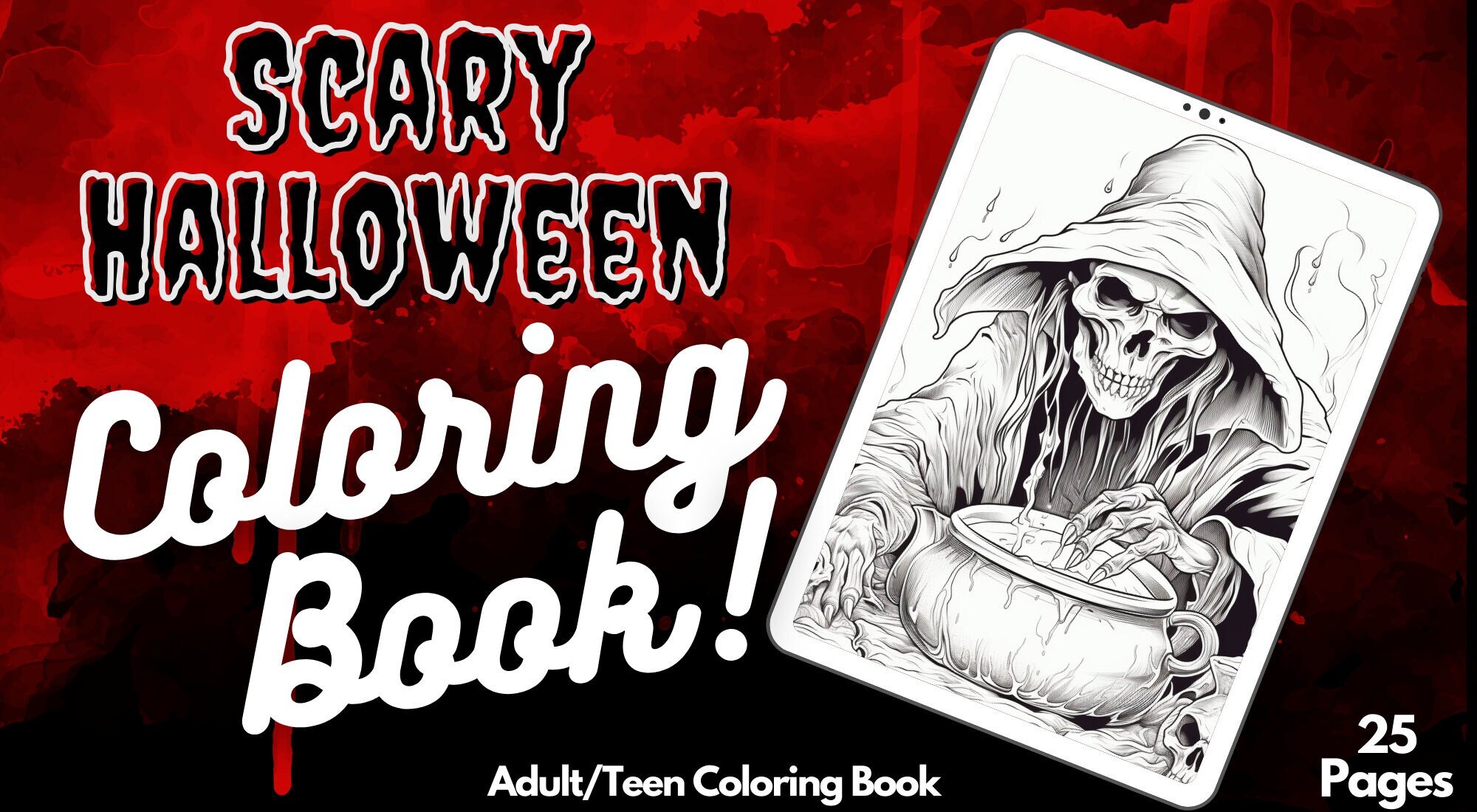 Adult/teen Halloween-themed Coloring Book 25 Pages - Etsy