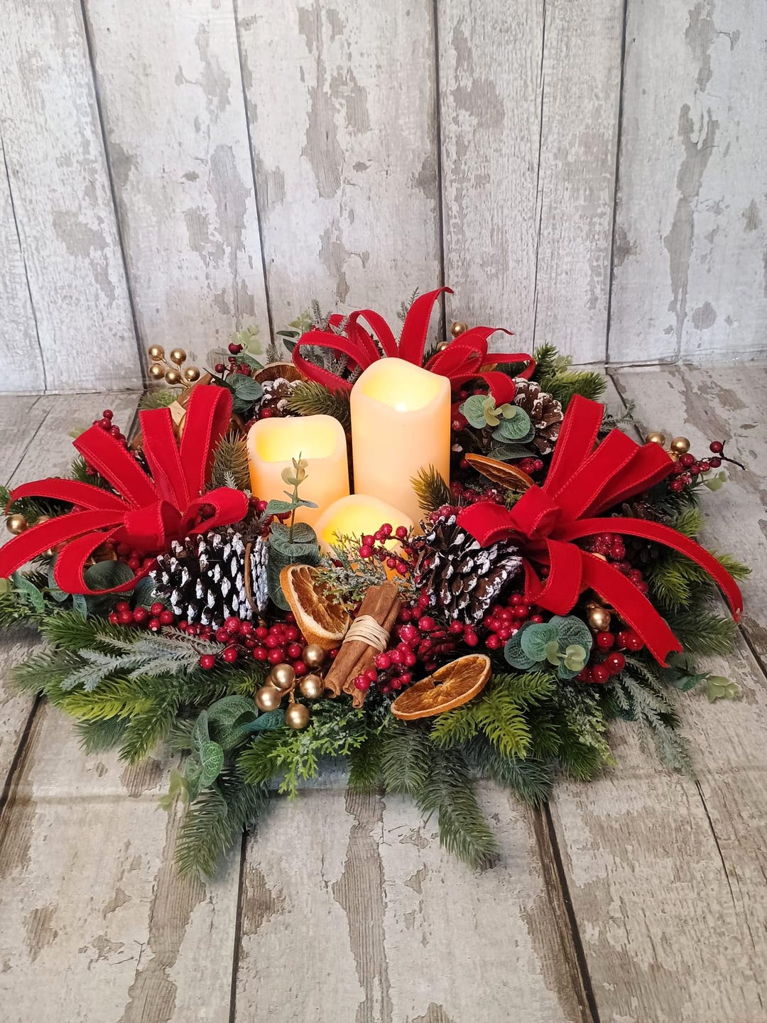 Light up Candle Christmas Table Centrepiece Arrangement - Etsy