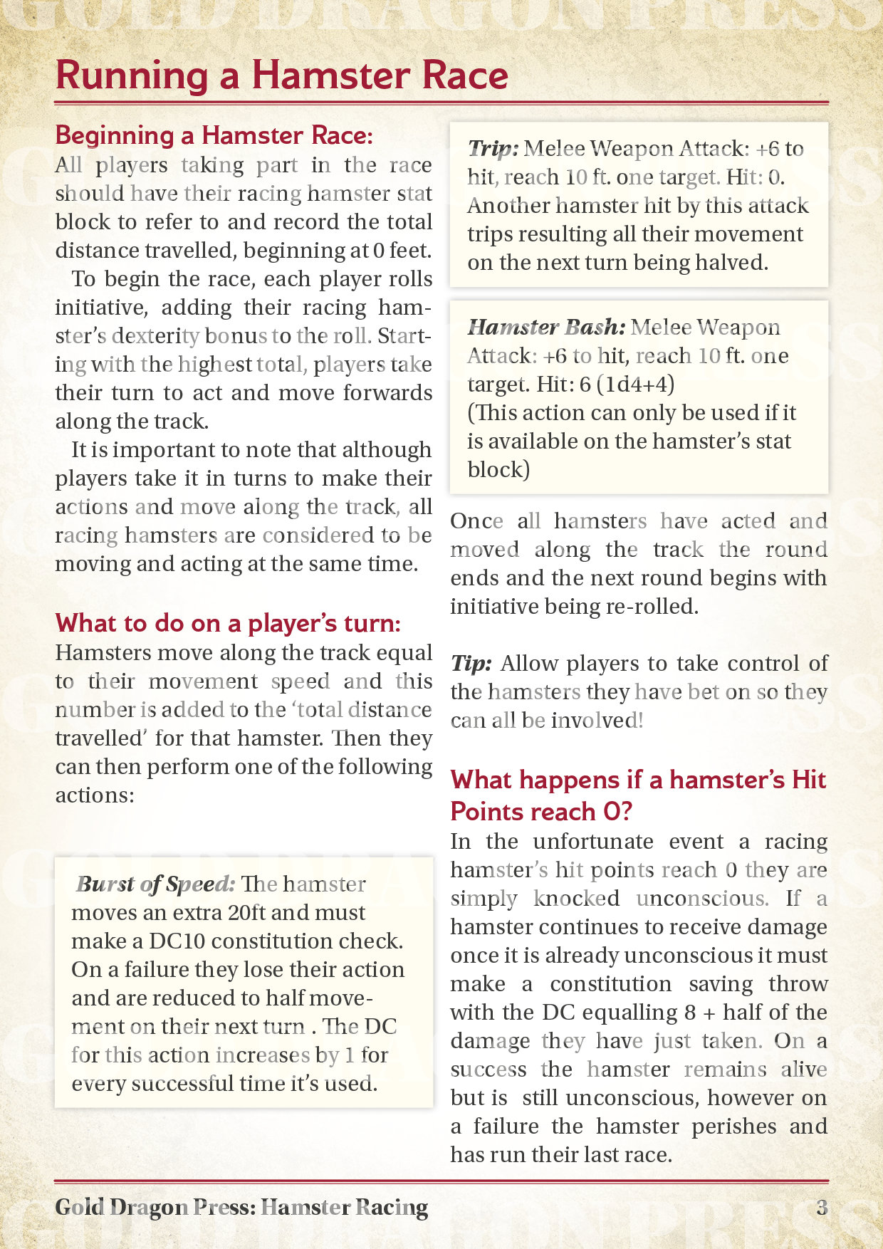 HAMSTER RACING | Dnd 5e Module | Tavern Games | Digital Download | Gold ...