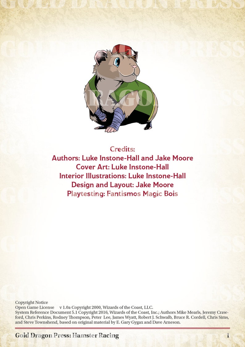 HAMSTER RACING | Dnd 5e Module | Tavern Games | Digital Download | Gold ...