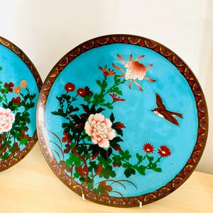 A Pair of Antique Meiji Period Japanese Cloisonne Cyan Display Plates ...