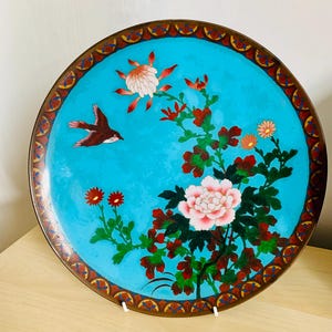 A Pair of Antique Meiji Period Japanese Cloisonne Cyan Display Plates ...
